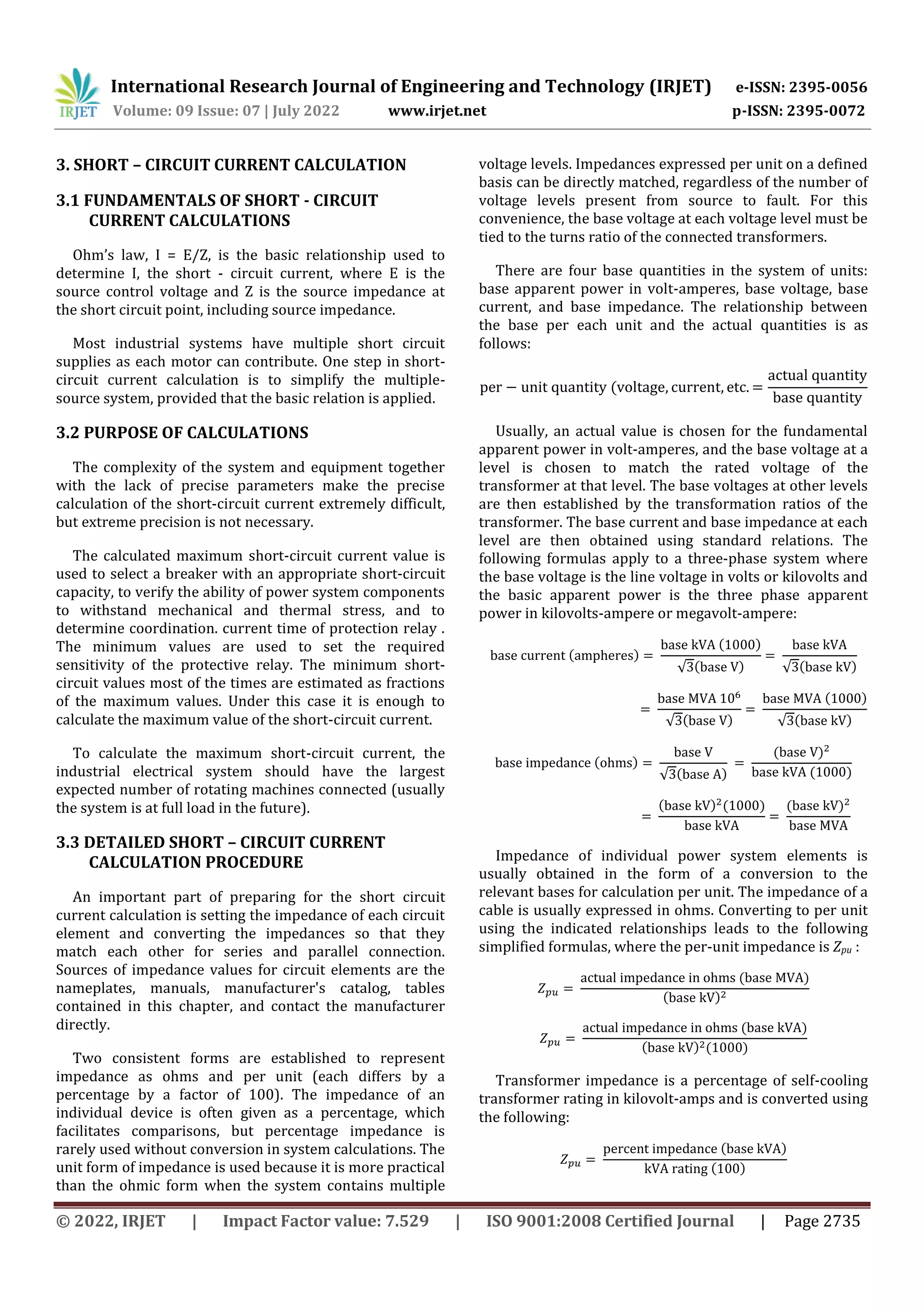 SHORT CIRCUIT ANALYSIS OF ELECTRICAL DISTRIBUTION SYSTEM FOR INDUSTRY ...