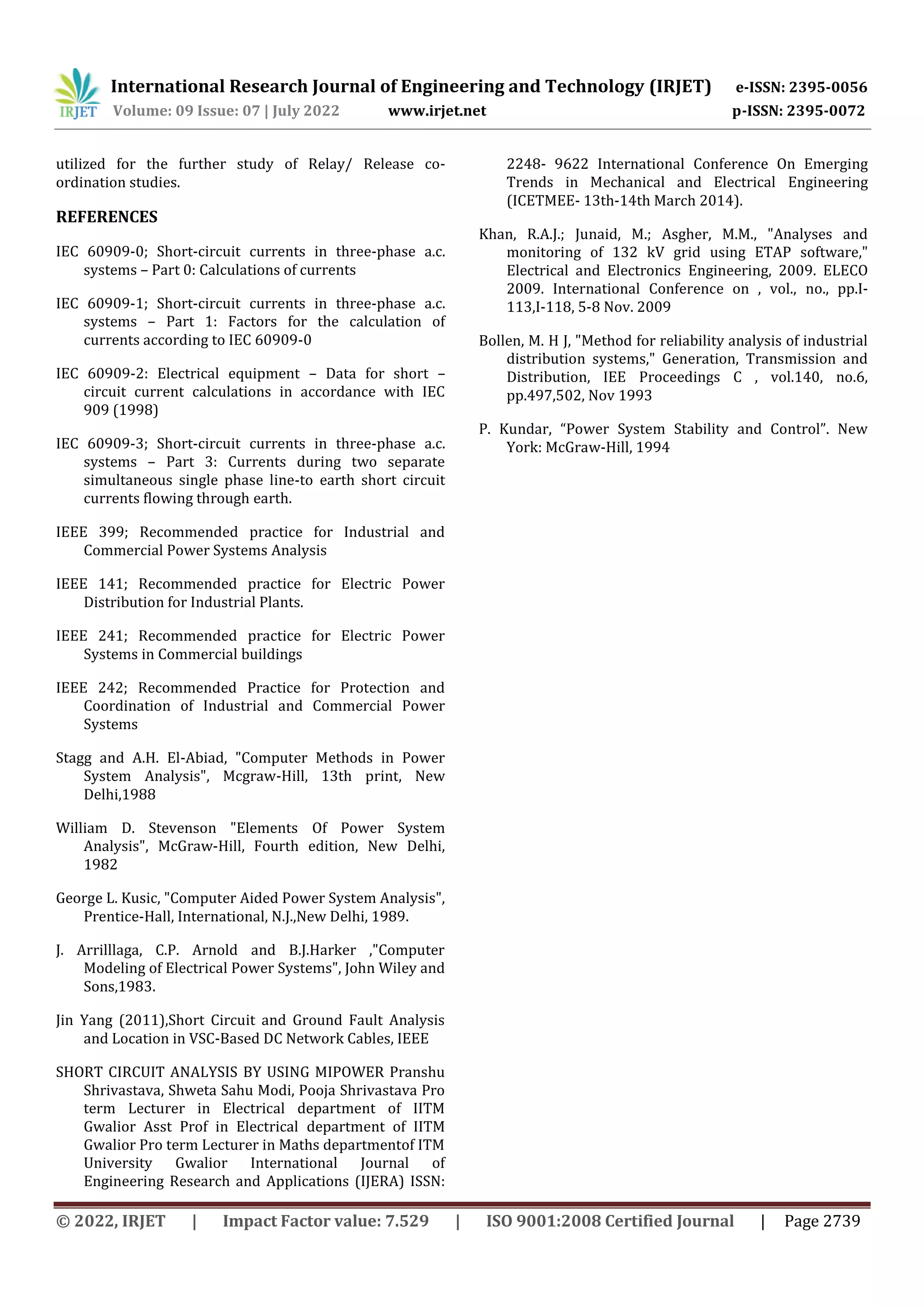 SHORT CIRCUIT ANALYSIS OF ELECTRICAL DISTRIBUTION SYSTEM FOR INDUSTRY ...