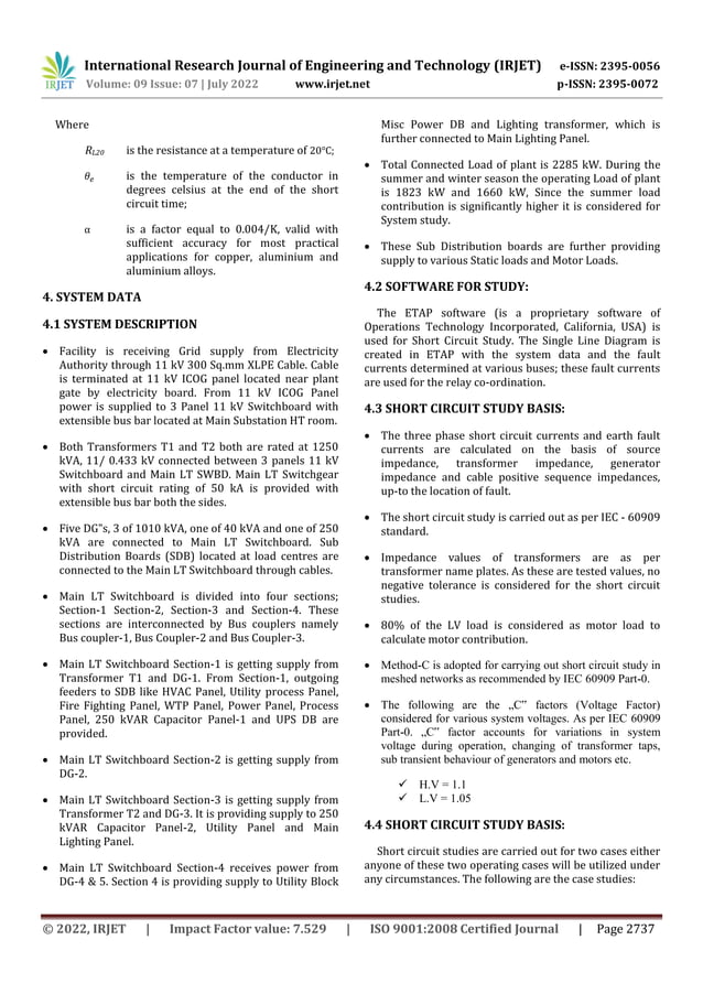 SHORT CIRCUIT ANALYSIS OF ELECTRICAL DISTRIBUTION SYSTEM FOR INDUSTRY APPLICATION USING ETAP ...