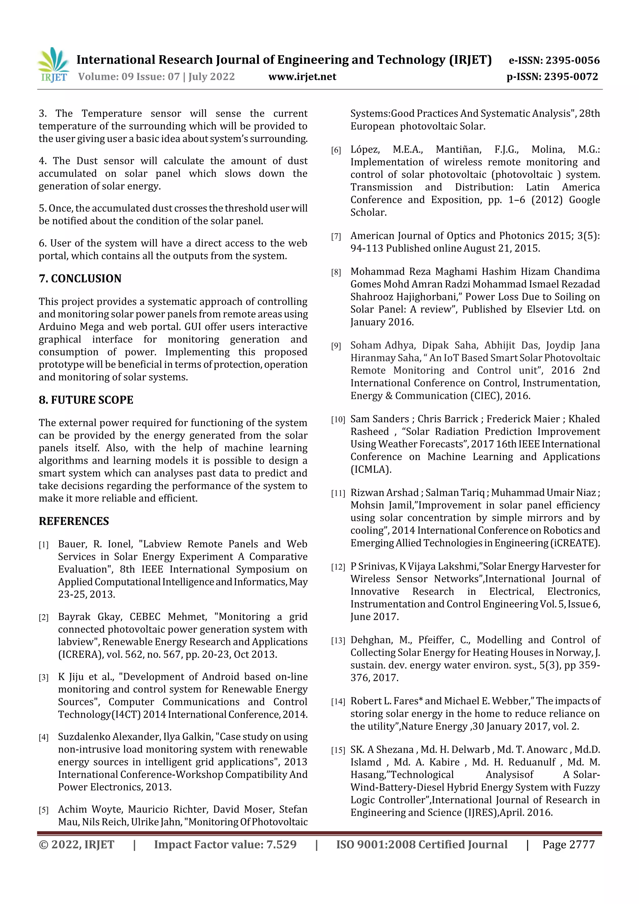 IoT Based Automatic Solar Panel Monitoring System | PDF