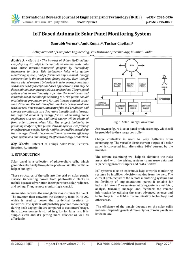 IoT Based Automatic Solar Panel Monitoring System | PDF