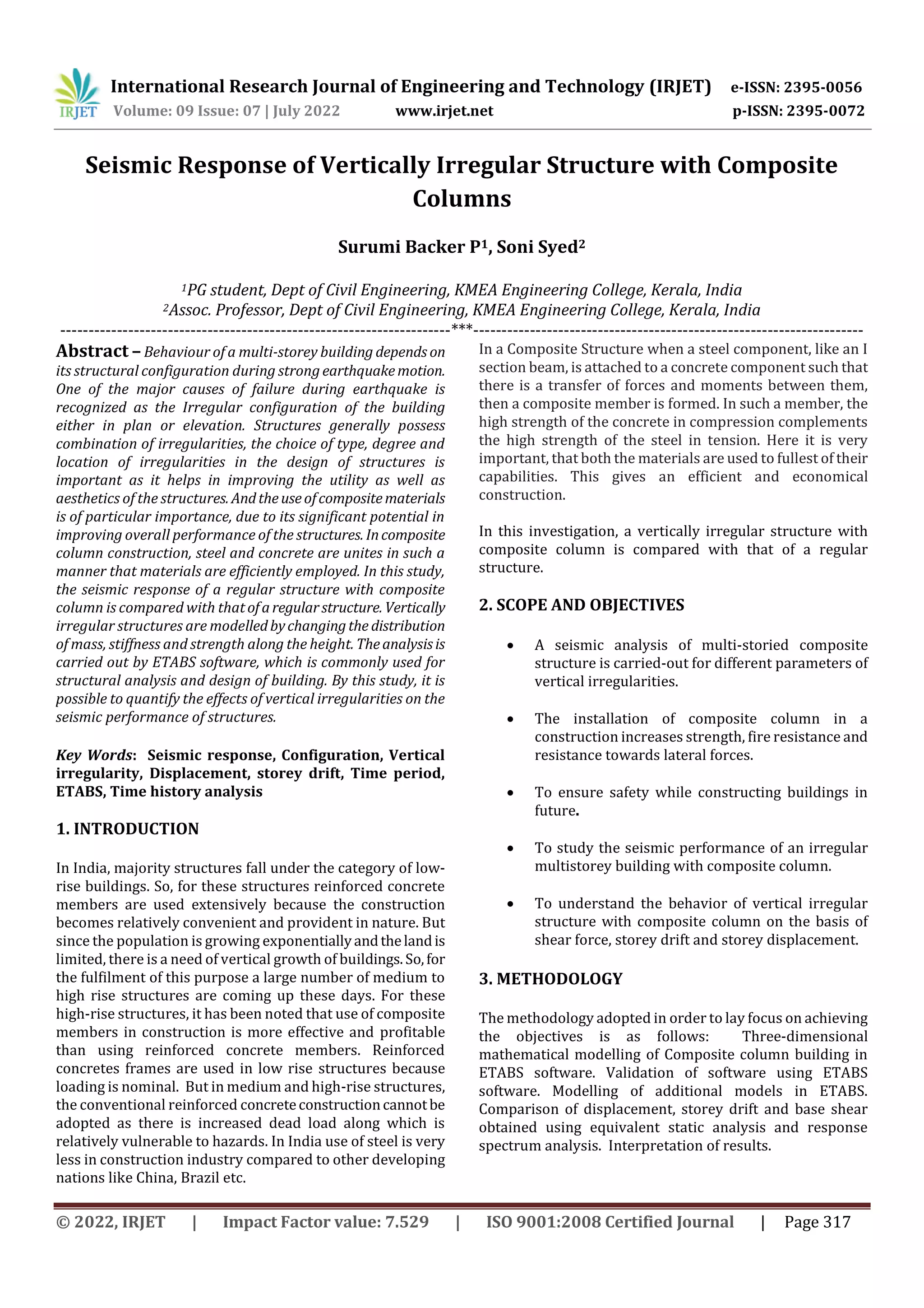 Seismic Response of Vertically Irregular Structure with Composite Columns | PDF