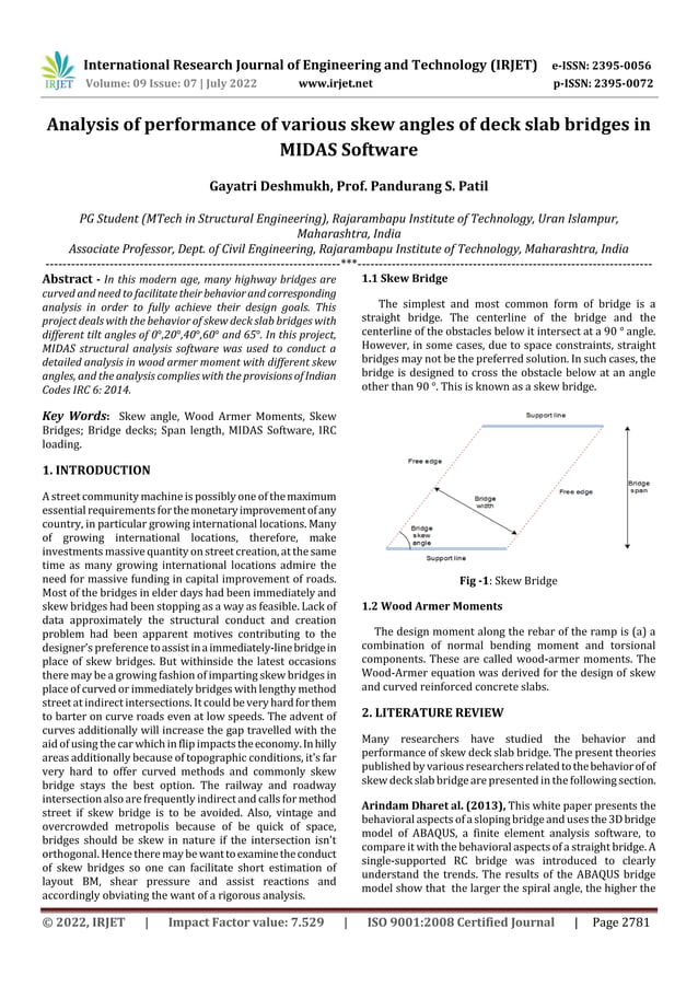 Analysis of performance of various skew angles of deck slab bridges in MIDAS Software | PDF ...