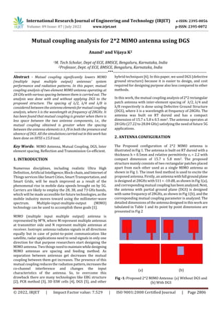 Mutual coupling analysis for 2*2 MIMO antenna using DGS | PDF | Telecommunications Industry ...