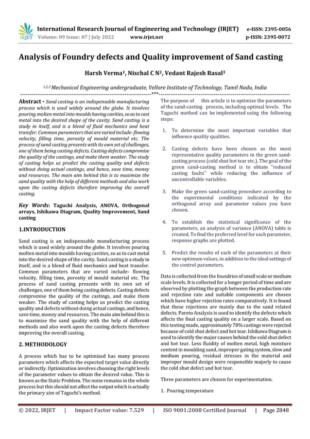 Analysis of Foundry defects and Quality improvement of Sand casting | PDF