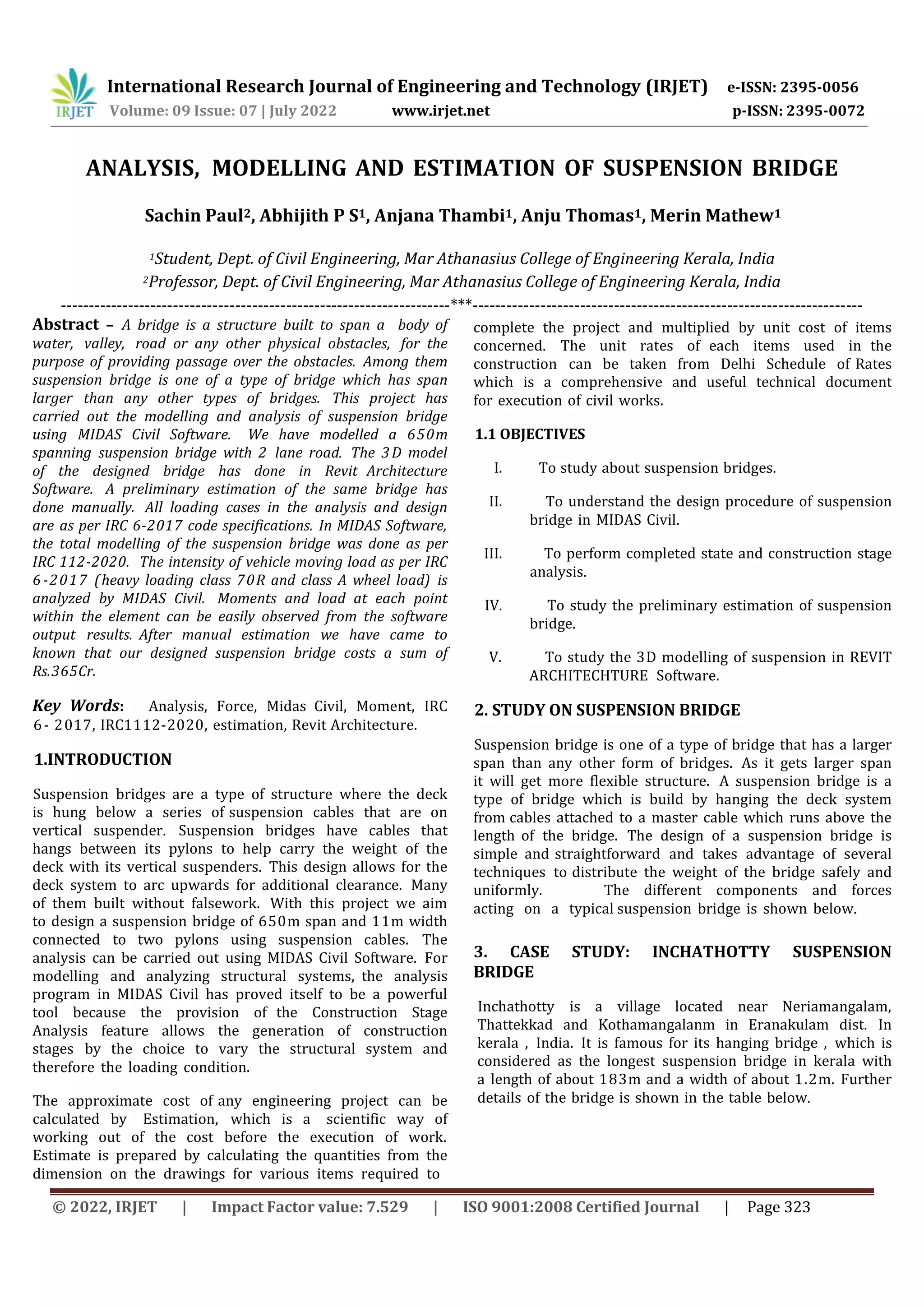 ANALYSIS, MODELLING AND ESTIMATION OF SUSPENSION BRIDGE | PDF | Civil Engineering Industry ...