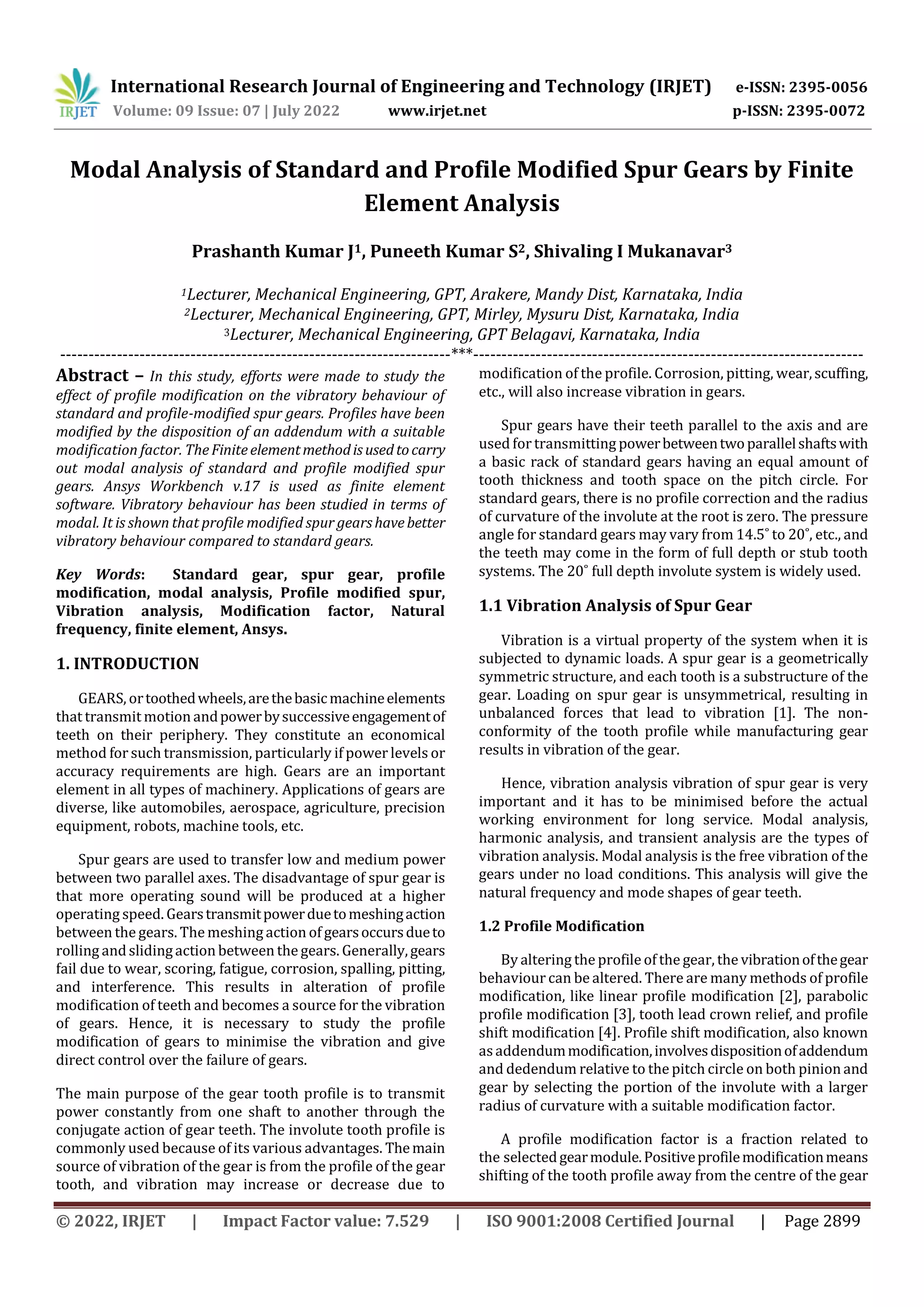Modal Analysis of Standard and Profile Modified Spur Gears by Finite ...