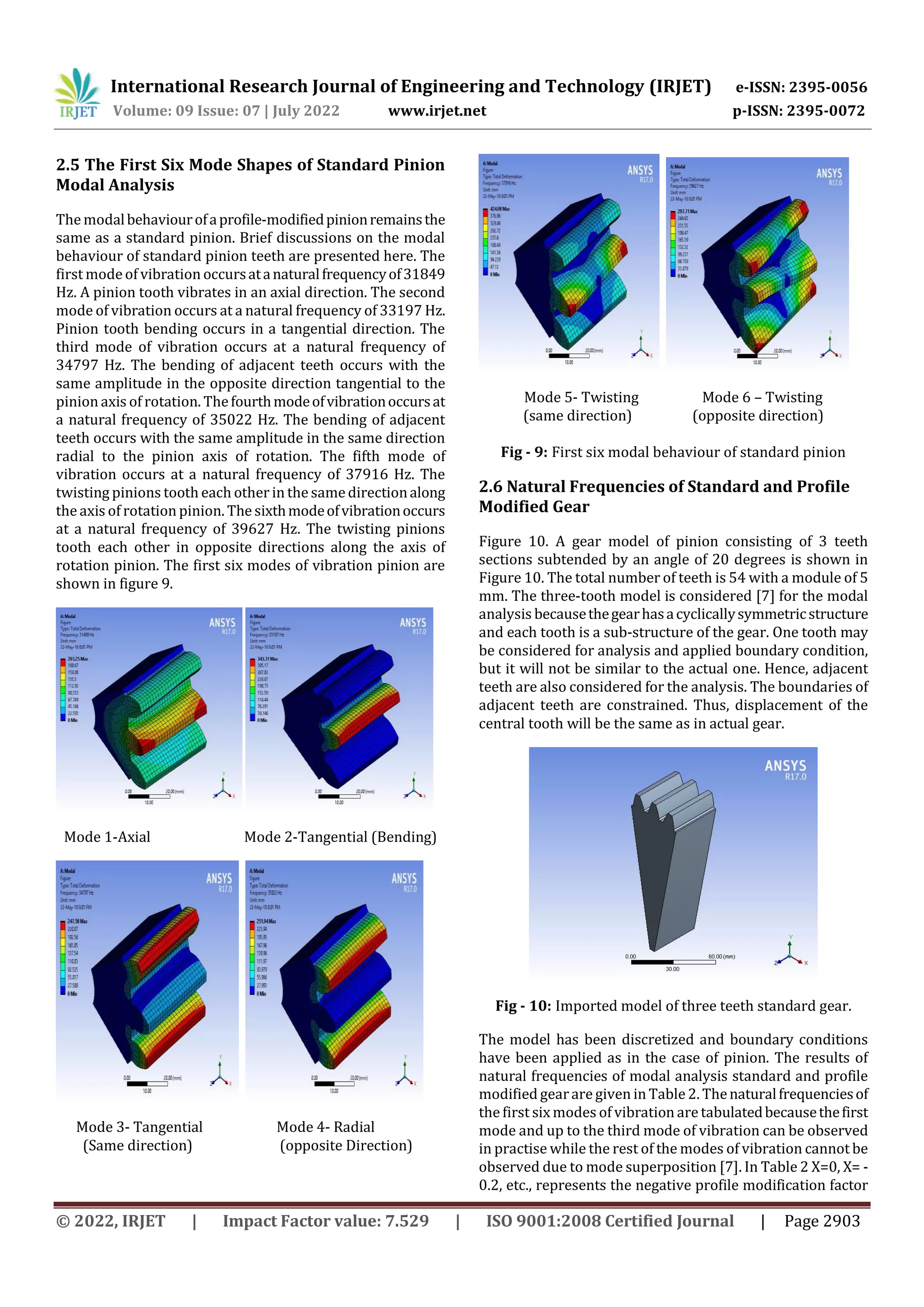 Modal Analysis of Standard and Profile Modified Spur Gears by Finite Element Analysis | PDF