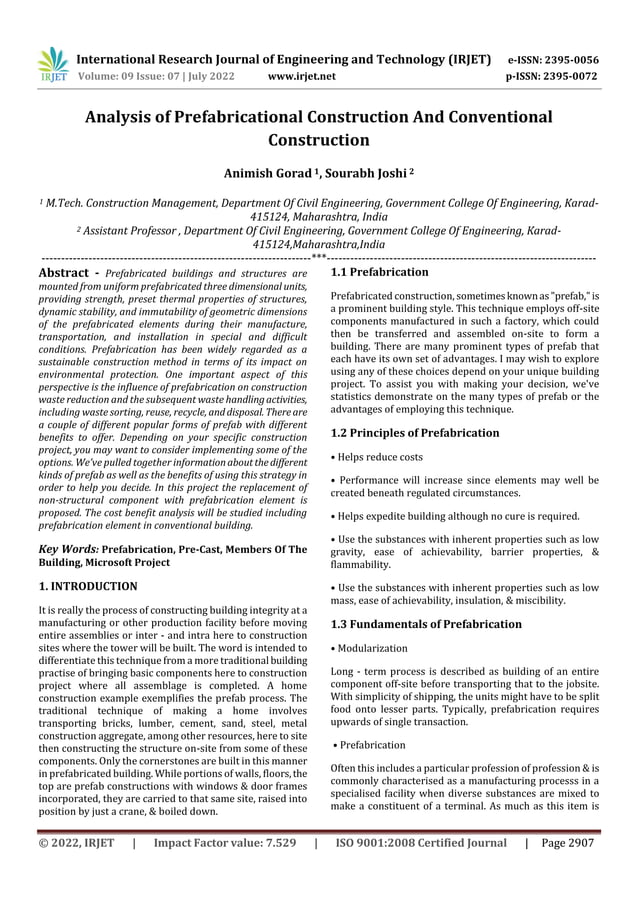 Analysis of Prefabricational Construction And Conventional Construction ...