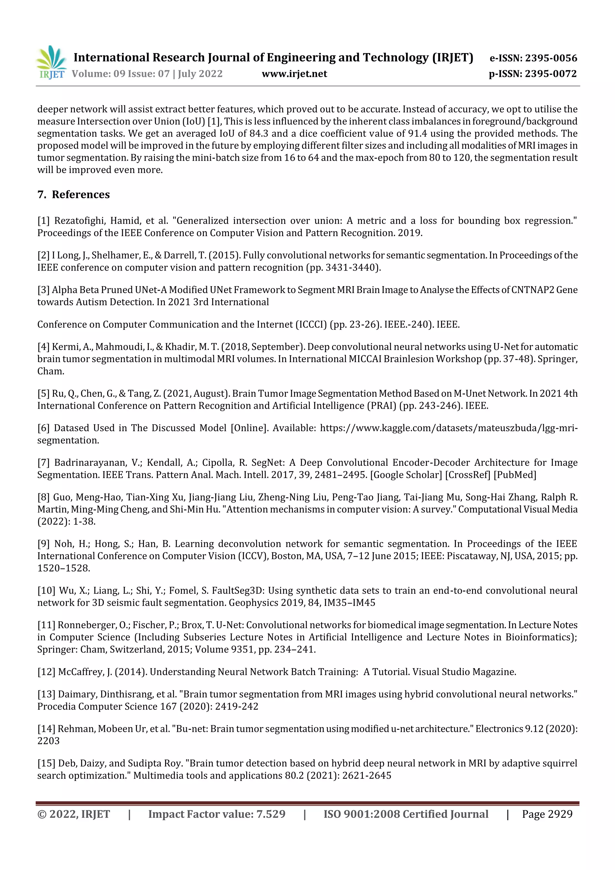 Improved UNet Framework with attention for Semantic Segmentation of Tumor Regions in Brain MRI ...