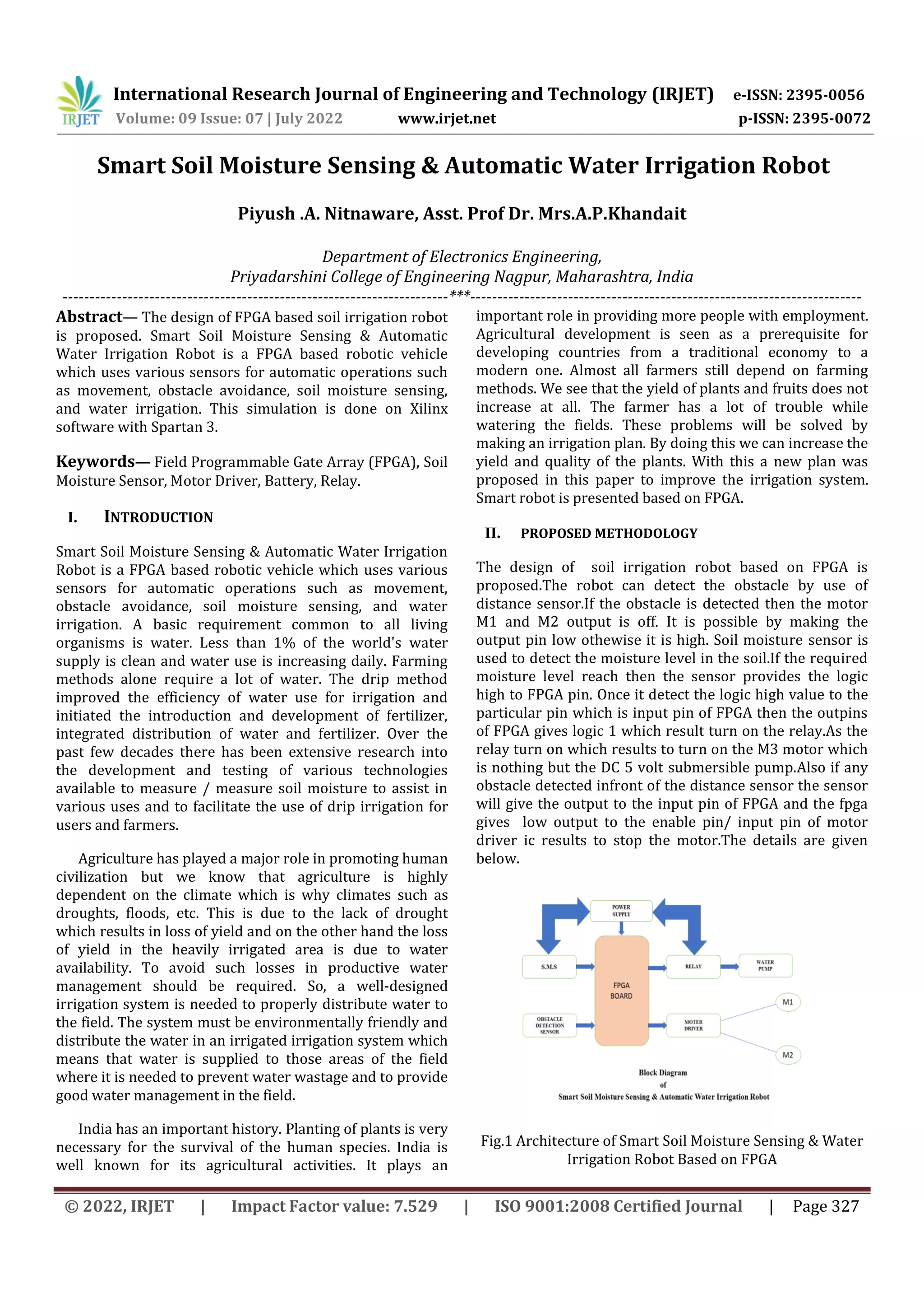 Smart Soil Moisture Sensing & Automatic Water Irrigation Robot | PDF
