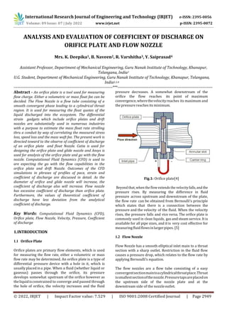 ANALYSIS AND EVALUATION OF COEFFICIENT OF DISCHARGE ON ORIFICE PLATE ...