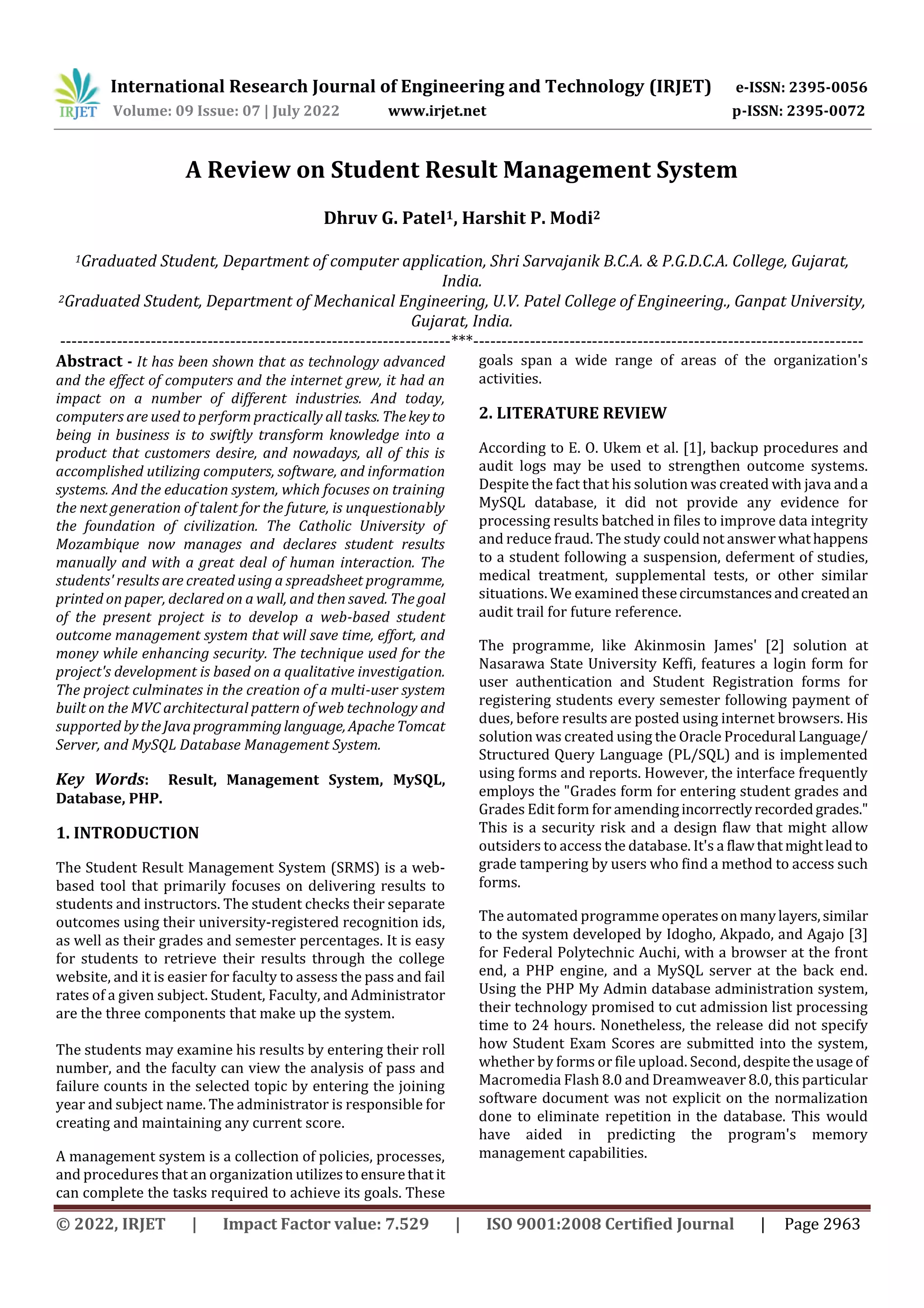 A Review on Student Result Management System | PDF