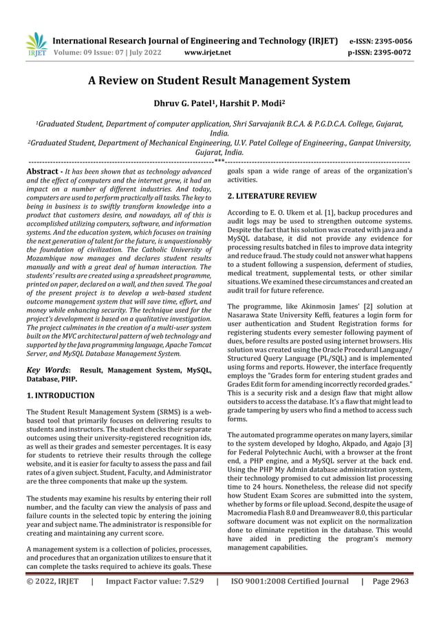 A Review on Student Result Management System | PDF