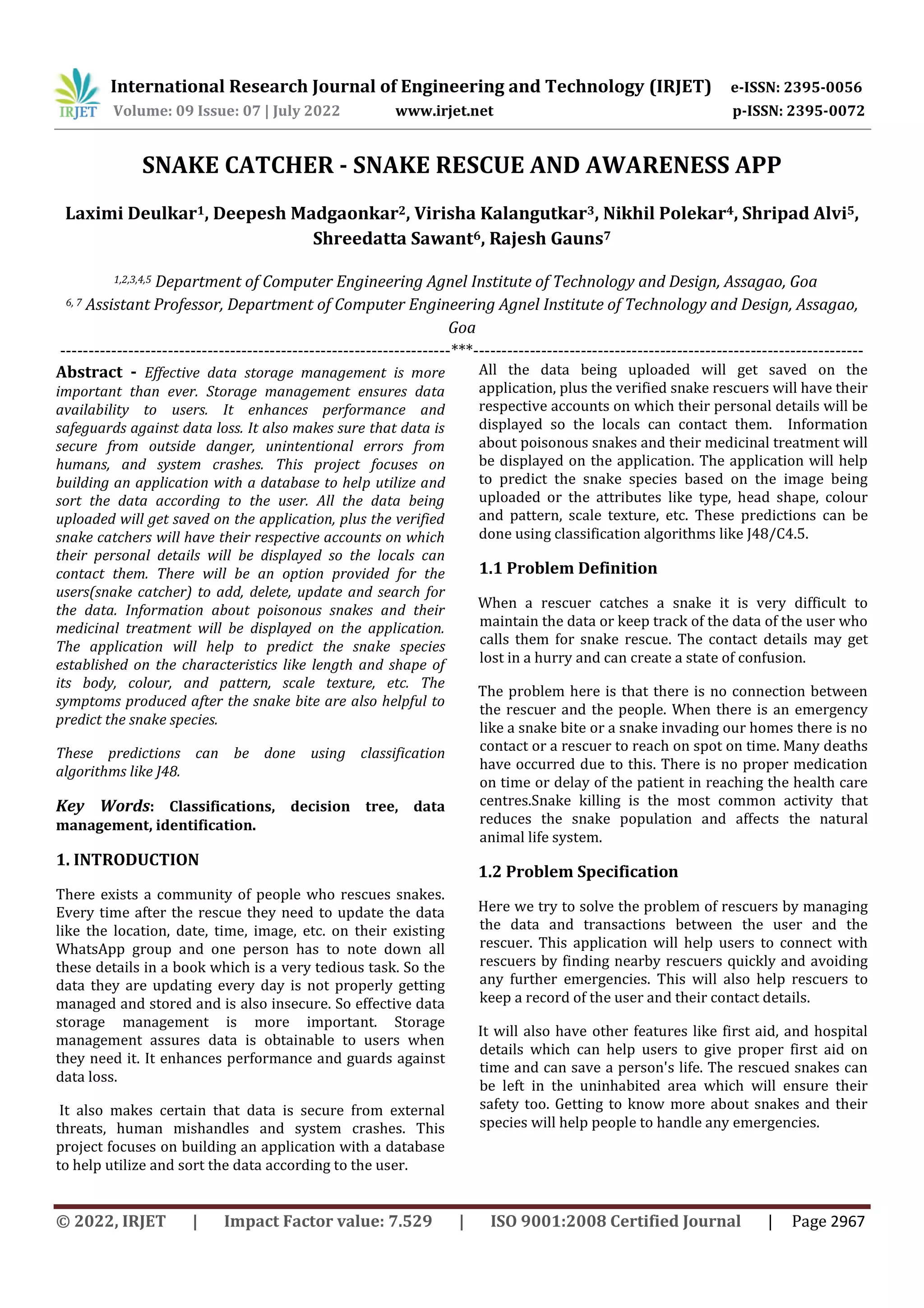 SNAKE CATCHER - SNAKE RESCUE AND AWARENESS APP | PDF