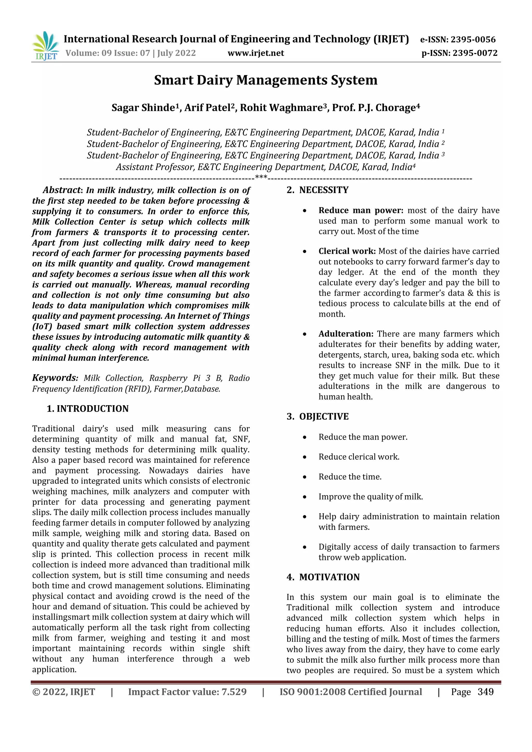 Smart Dairy Managements System | PDF