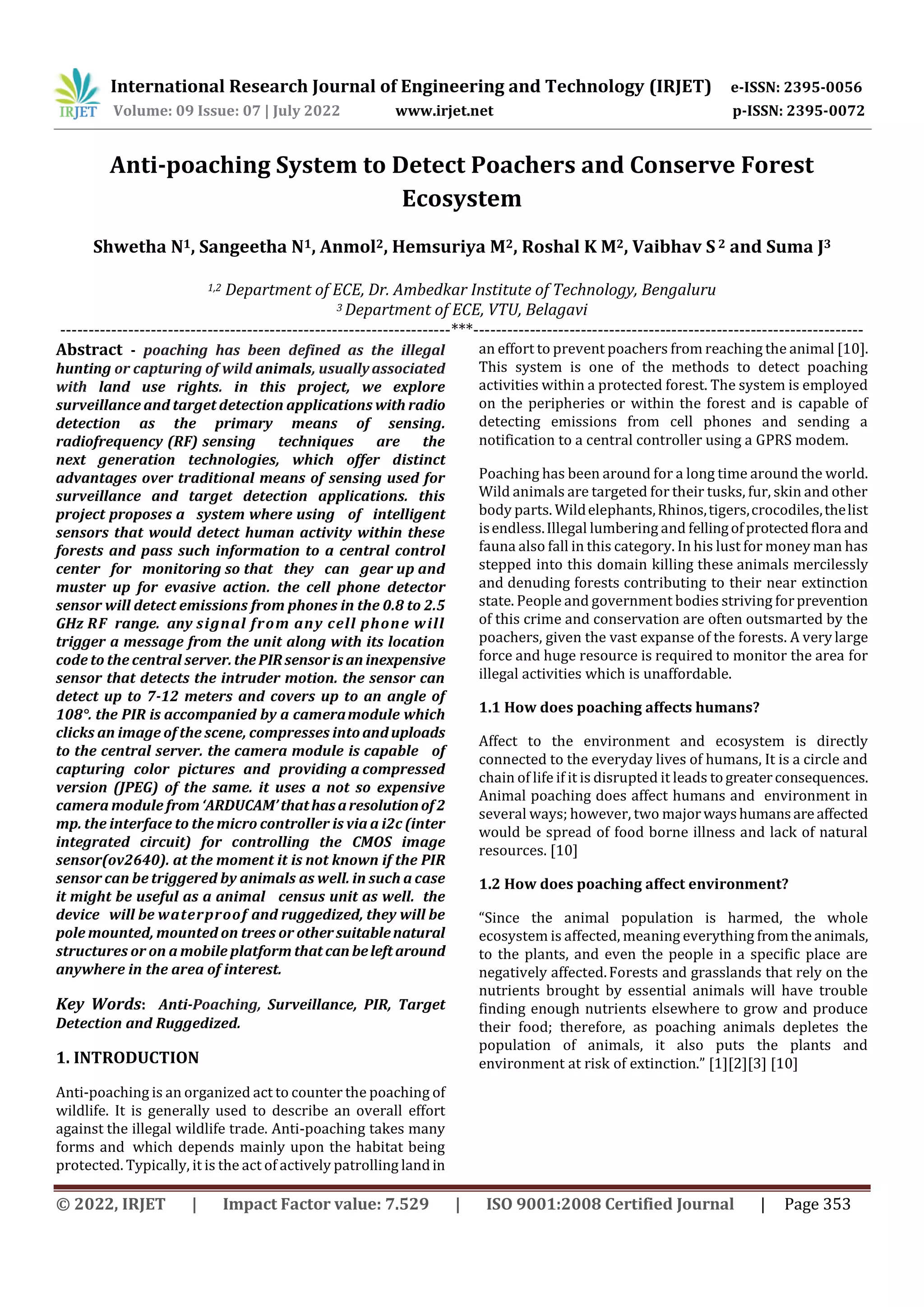 Anti-poaching System to Detect Poachers and Conserve Forest Ecosystem | PDF