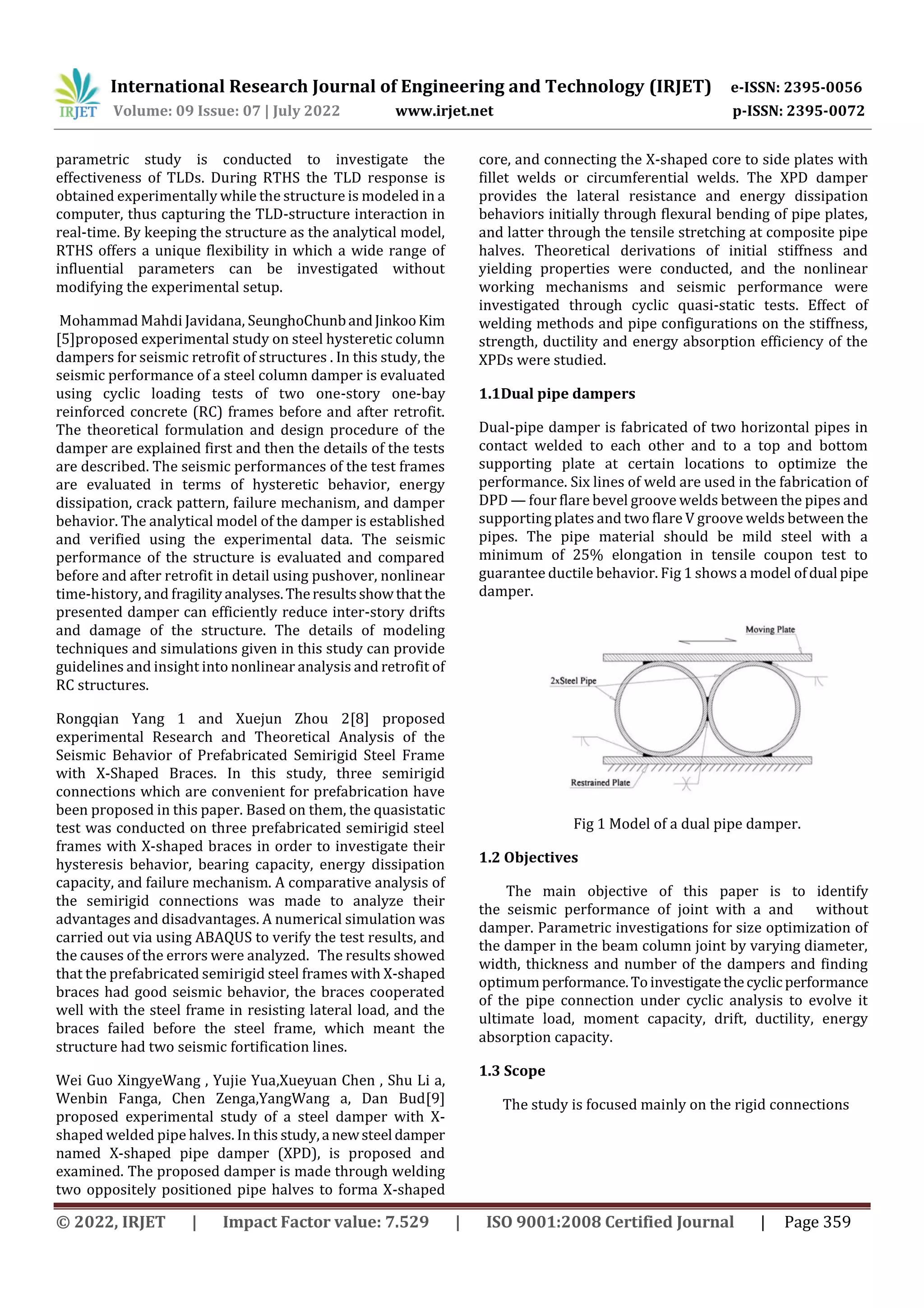 Seismic mitigation evaluation on steel connections with multi tubular ...
