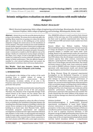 Seismic mitigation evaluation on steel connections with multi tubular ...
