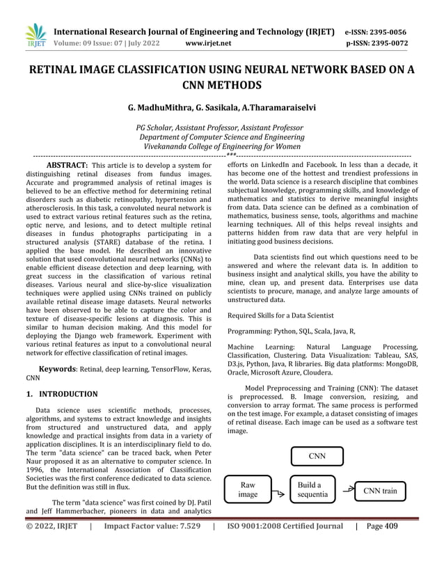 RETINAL IMAGE CLASSIFICATION USING NEURAL NETWORK BASED ON A CNN METHODS | PDF