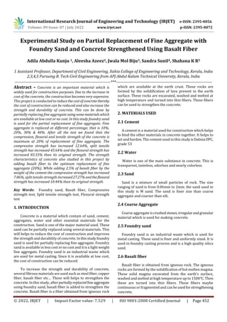 Experimental Study on Partial Replacement of Fine Aggregate with ...