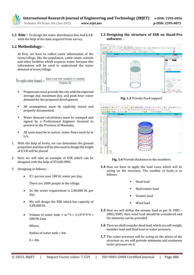 SURVEYING AND DESIGNING OF WATER DISTRIBUTION LINE AND ESR | PDF