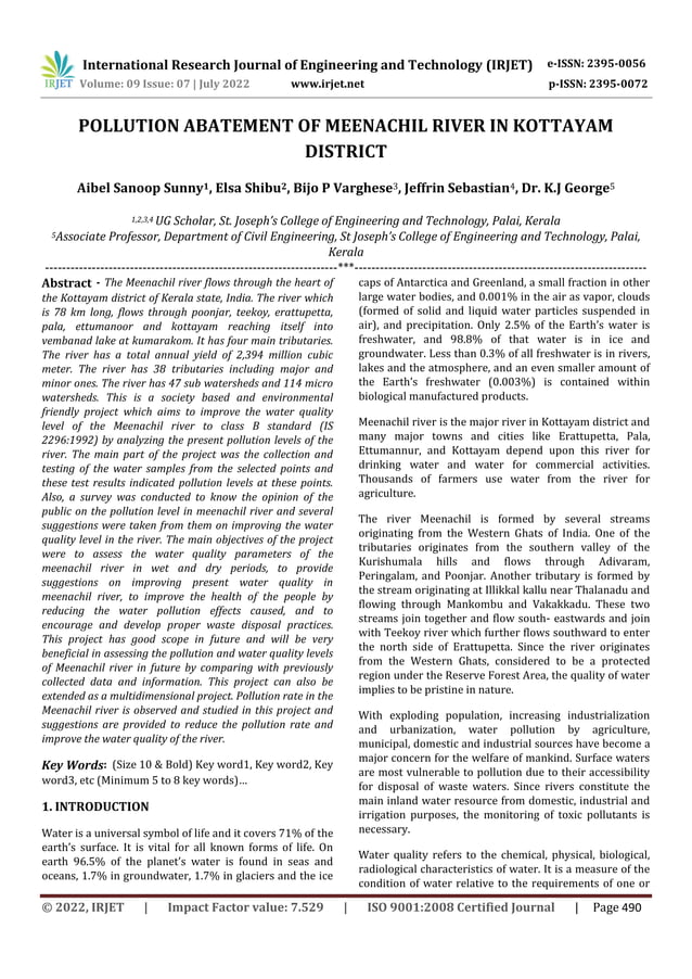 POLLUTION ABATEMENT OF MEENACHIL RIVER IN KOTTAYAM DISTRICT | PDF