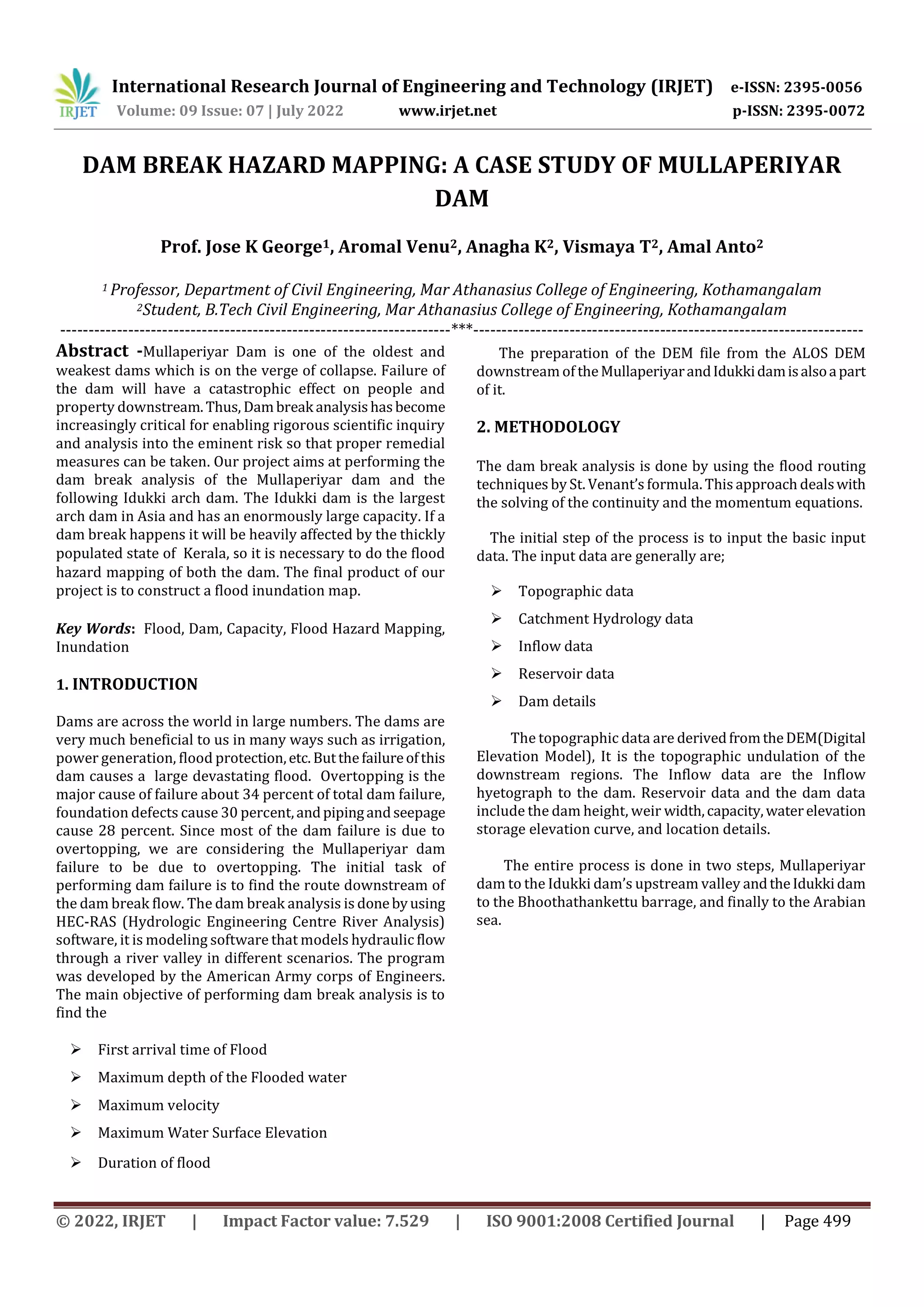 DAM BREAK HAZARD MAPPING: A CASE STUDY OF MULLAPERIYAR DAM | PDF