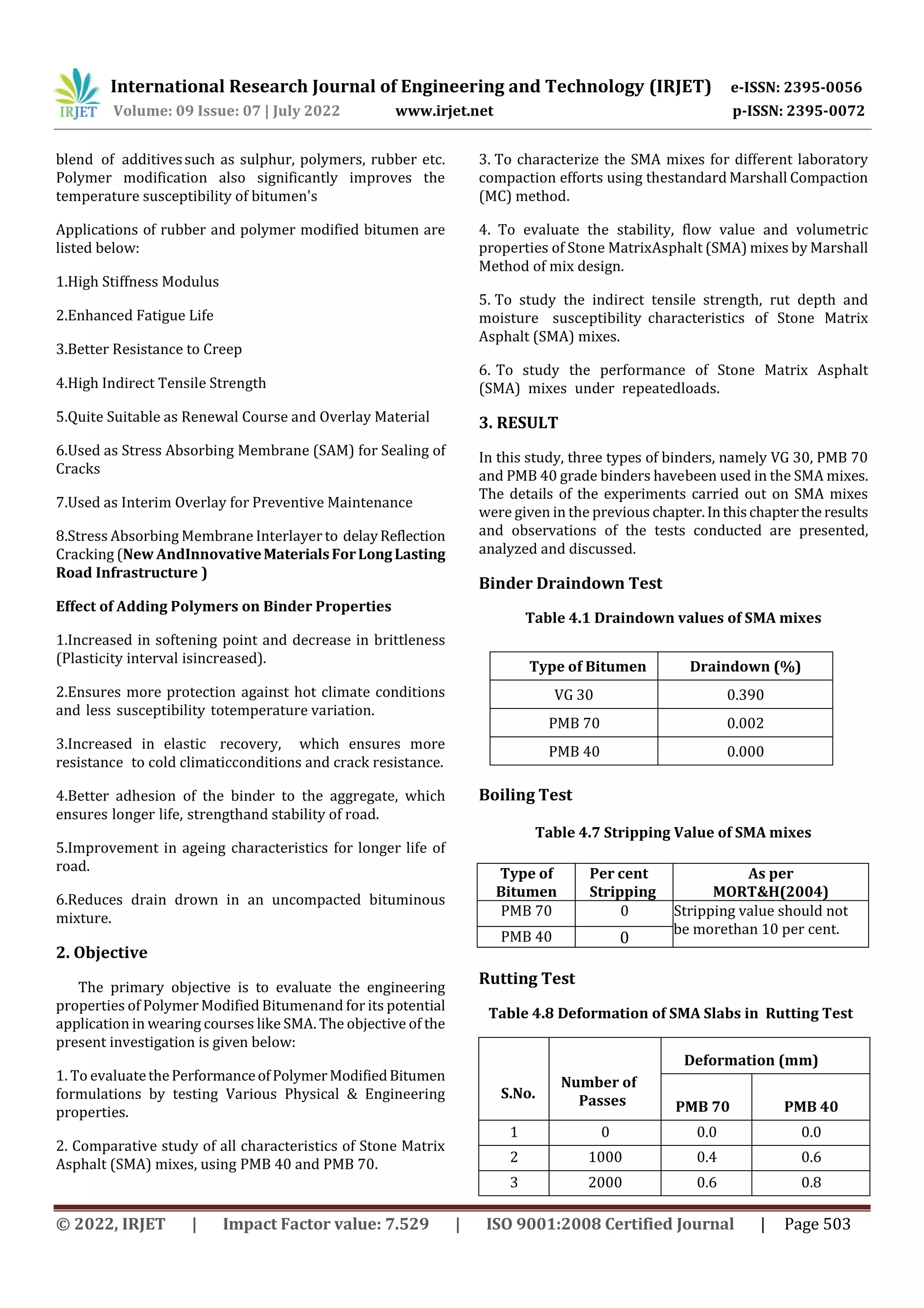 Performance Evaluation of Different Grades of Polymer Modified Bitumen in Stone Mastic Asphalt | PDF