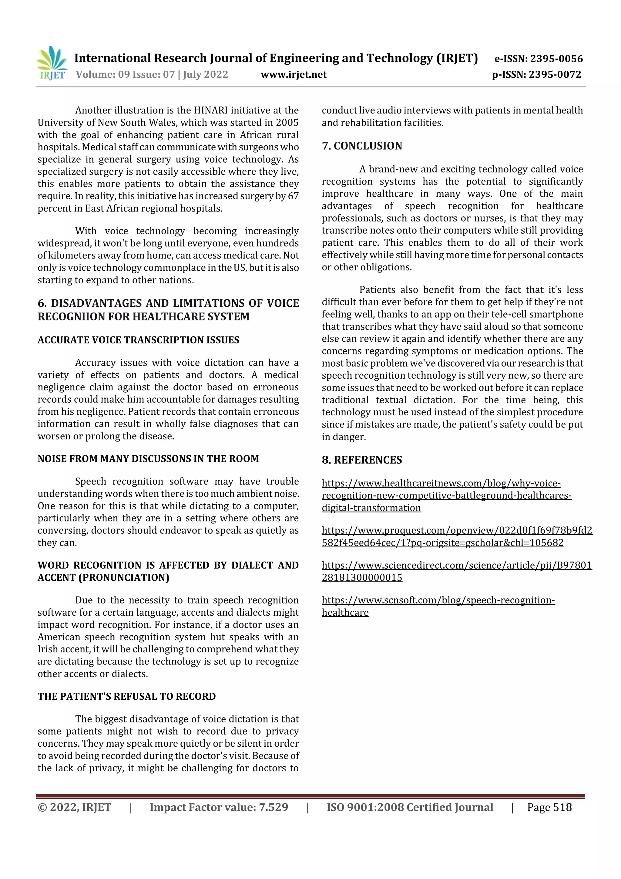 Voice Recognition in Healthcare | PDF