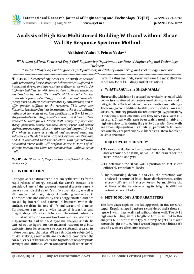 Analysis of High Rise Multistoried Building With and without Shear Wall By Response Spectrum ...
