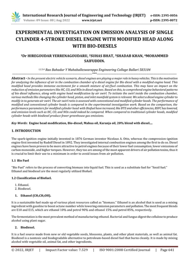 EXPERIMENTAL INVESTIGATION ON EMISSION ANALYSIS OF SINGLE CYLINDER 4 ...