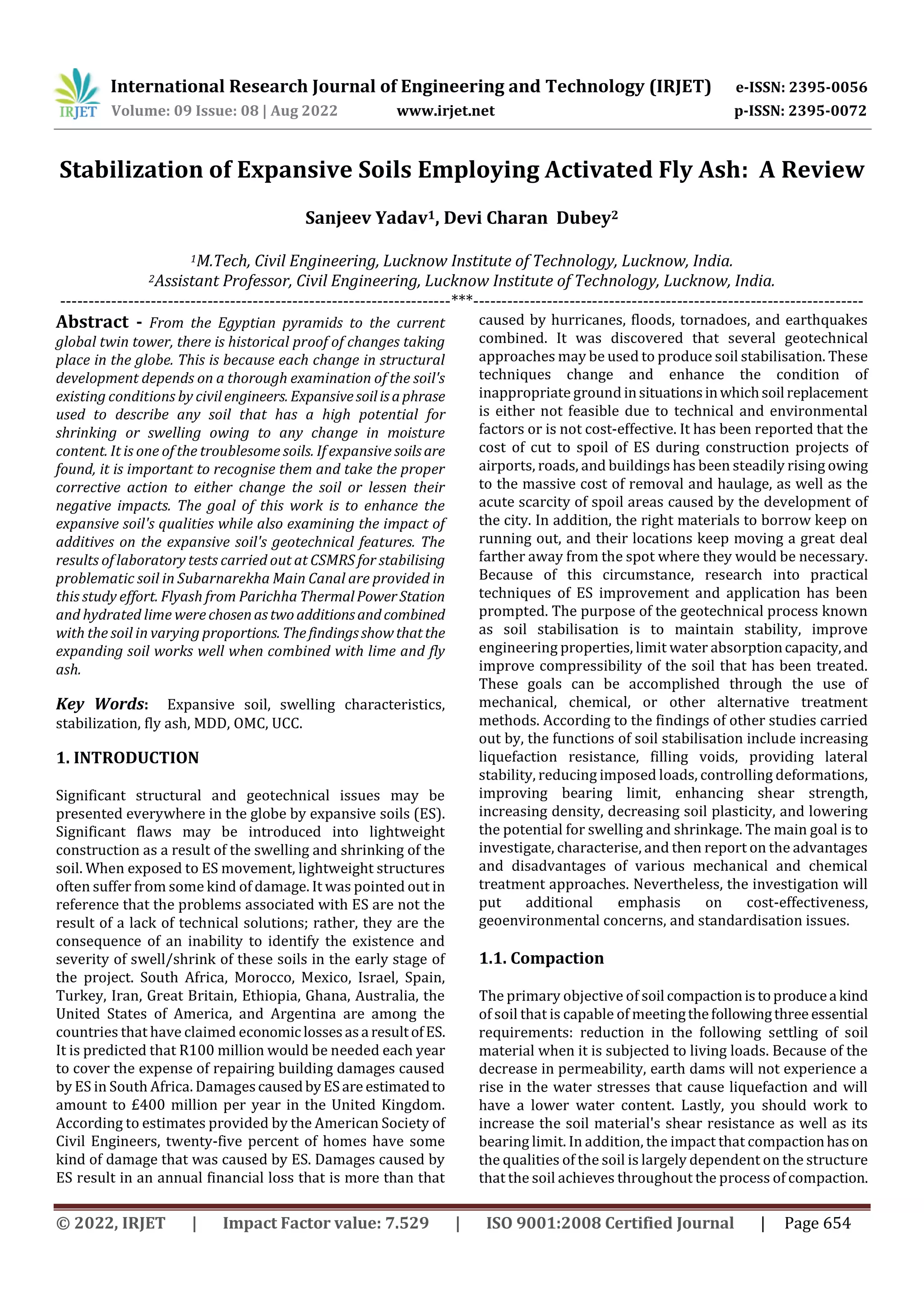 Stabilization of Expansive Soils Employing Activated Fly Ash: A Review ...