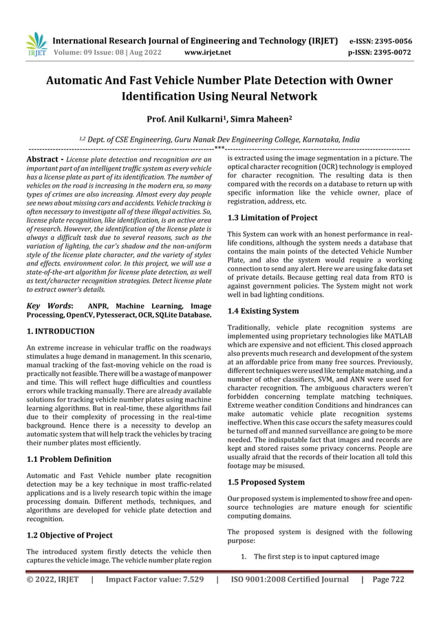 Automatic And Fast Vehicle Number Plate Detection with Owner Identification Using Neural Network ...