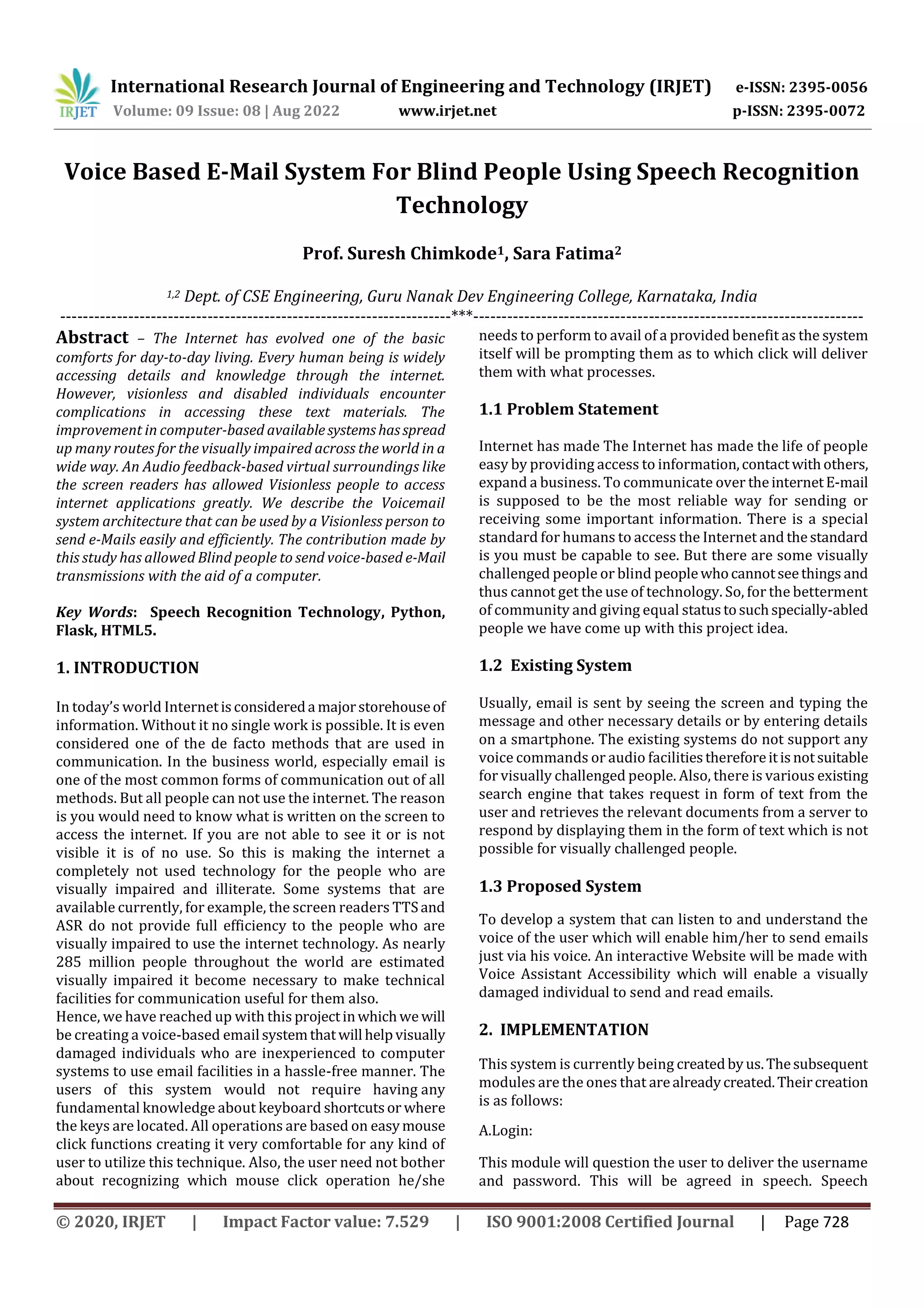 Voice Based E-Mail System For Blind People Using Speech Recognition ...