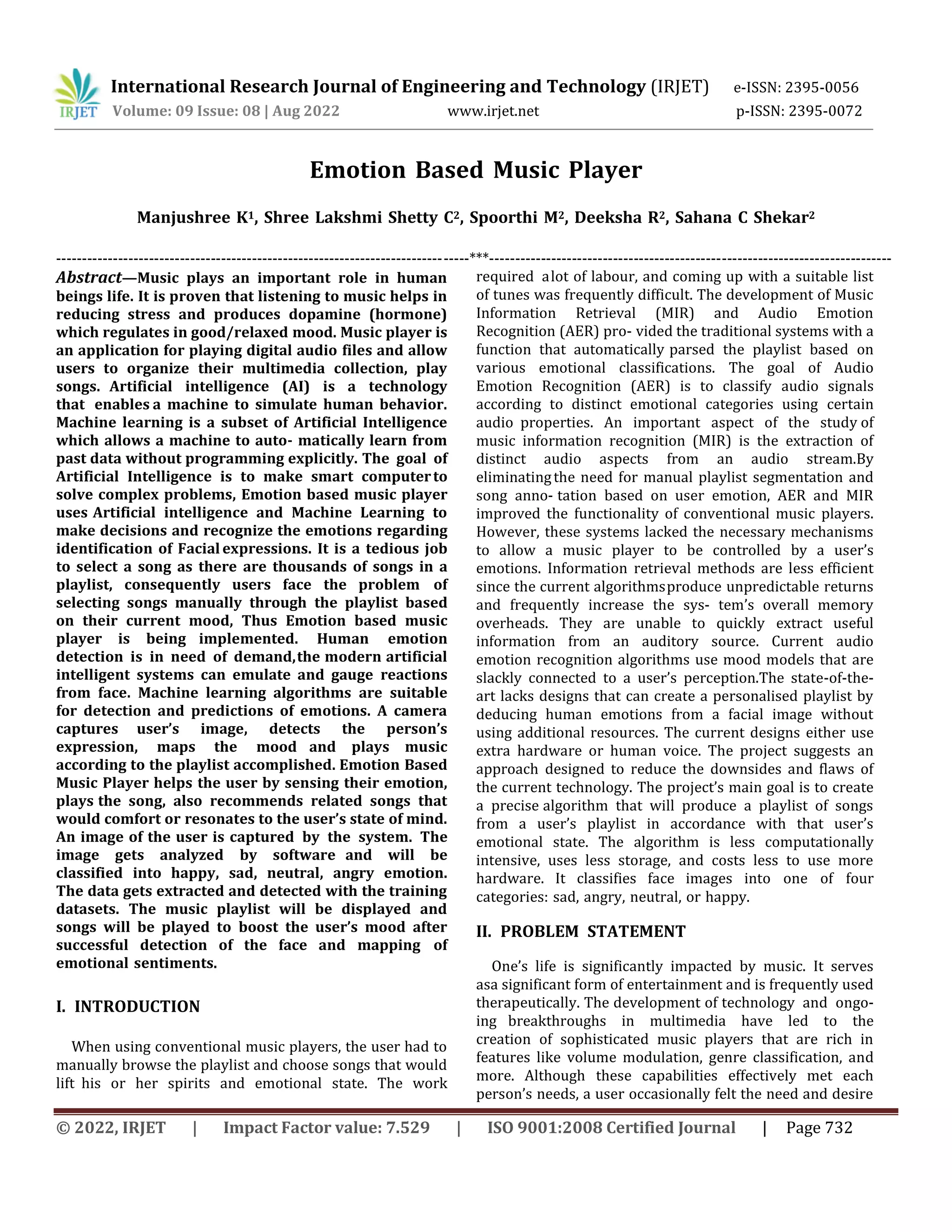 Emotion Based Music Player | PDF