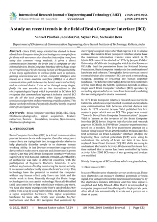 A study on recent trends in the field of Brain Computer Interface (BCI) | PDF | Brain and ...