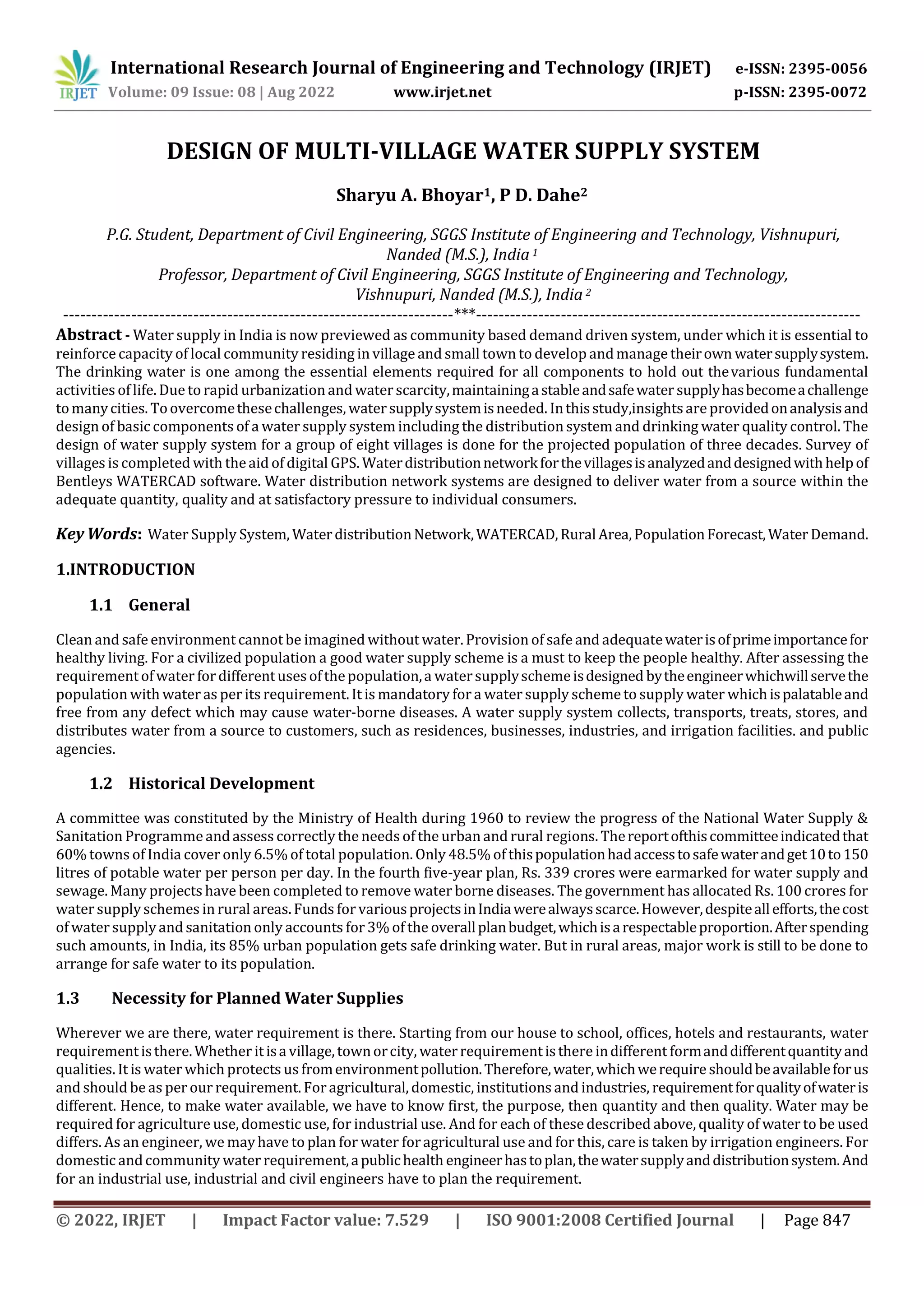 DESIGN OF MULTI-VILLAGE WATER SUPPLY SYSTEM | PDF