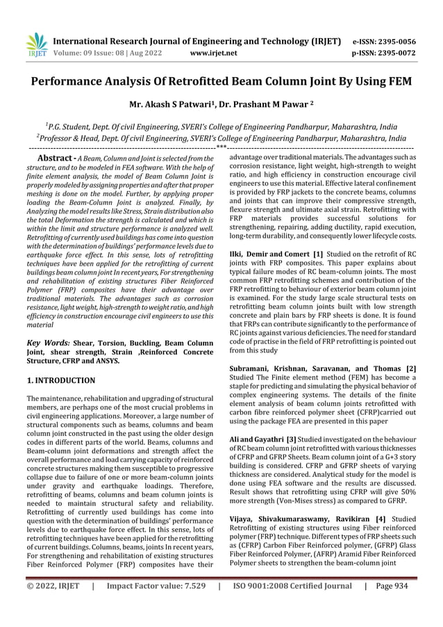 Performance Analysis Of Retrofitted Beam Column Joint By Using FEM | PDF