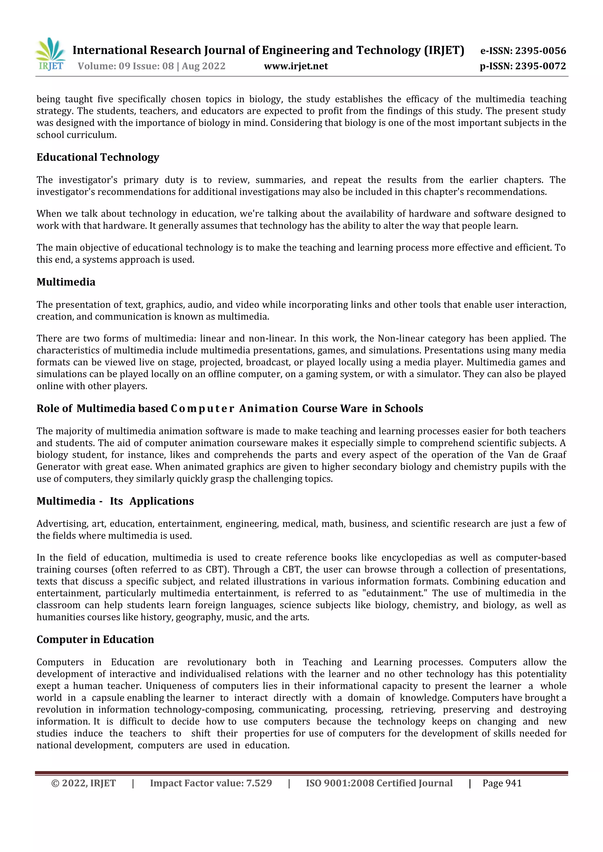 A Study on Impact of Multimedia Approach Teaching –Learning Process | PDF