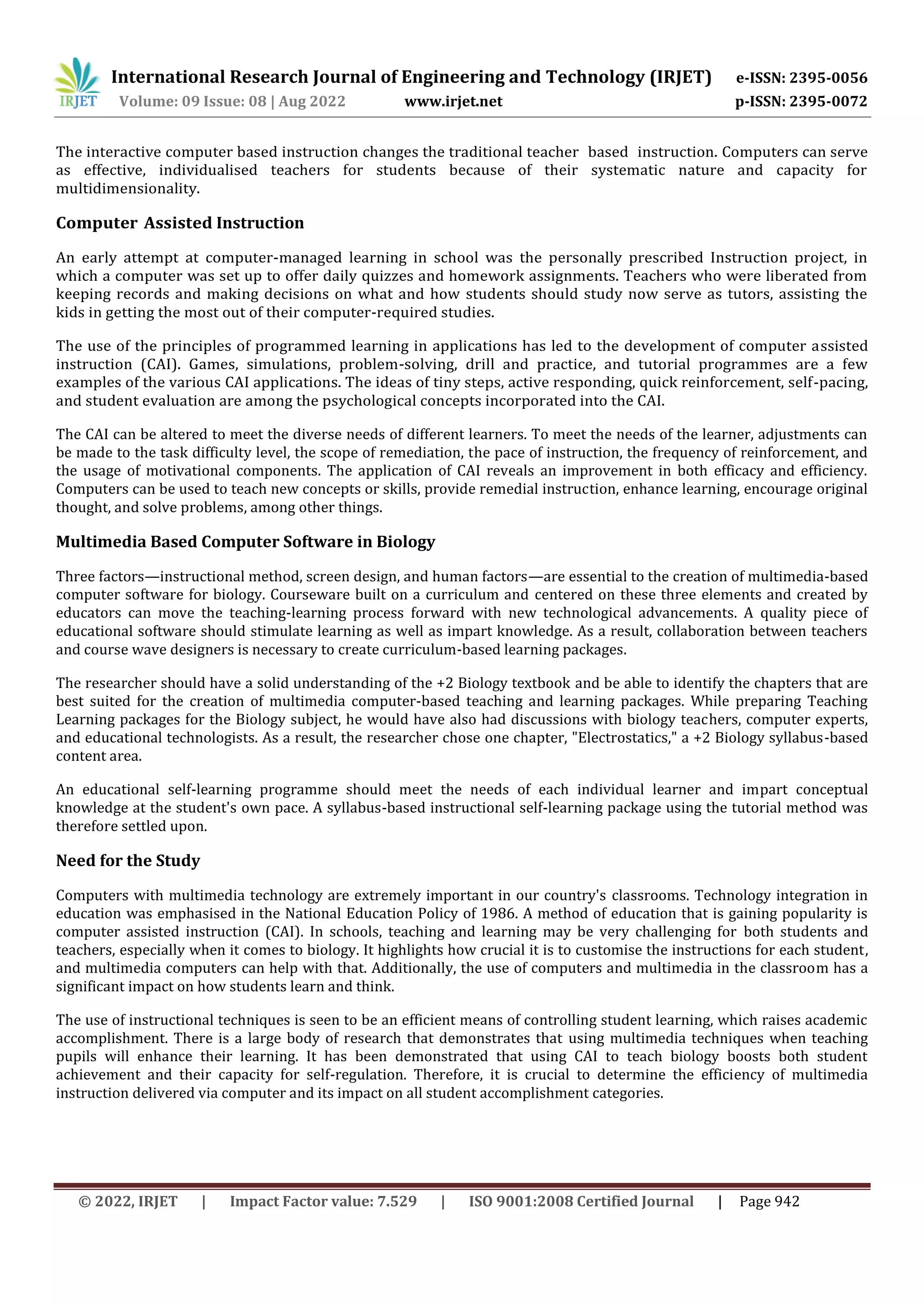 A Study on Impact of Multimedia Approach Teaching –Learning Process | PDF