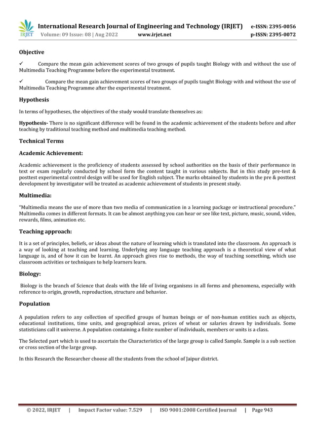 A Study on Impact of Multimedia Approach Teaching –Learning Process | PDF