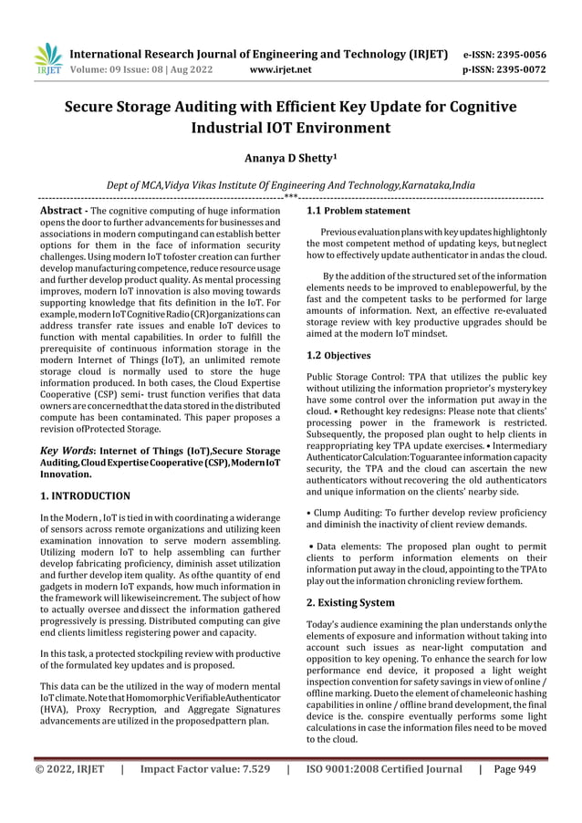 Secure Storage Auditing With Efficient Key Update For Cognitive