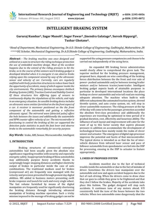 INTELLIGENT BRAKING SYSTEM | PDF | Auto Safety Technologies | Auto ...