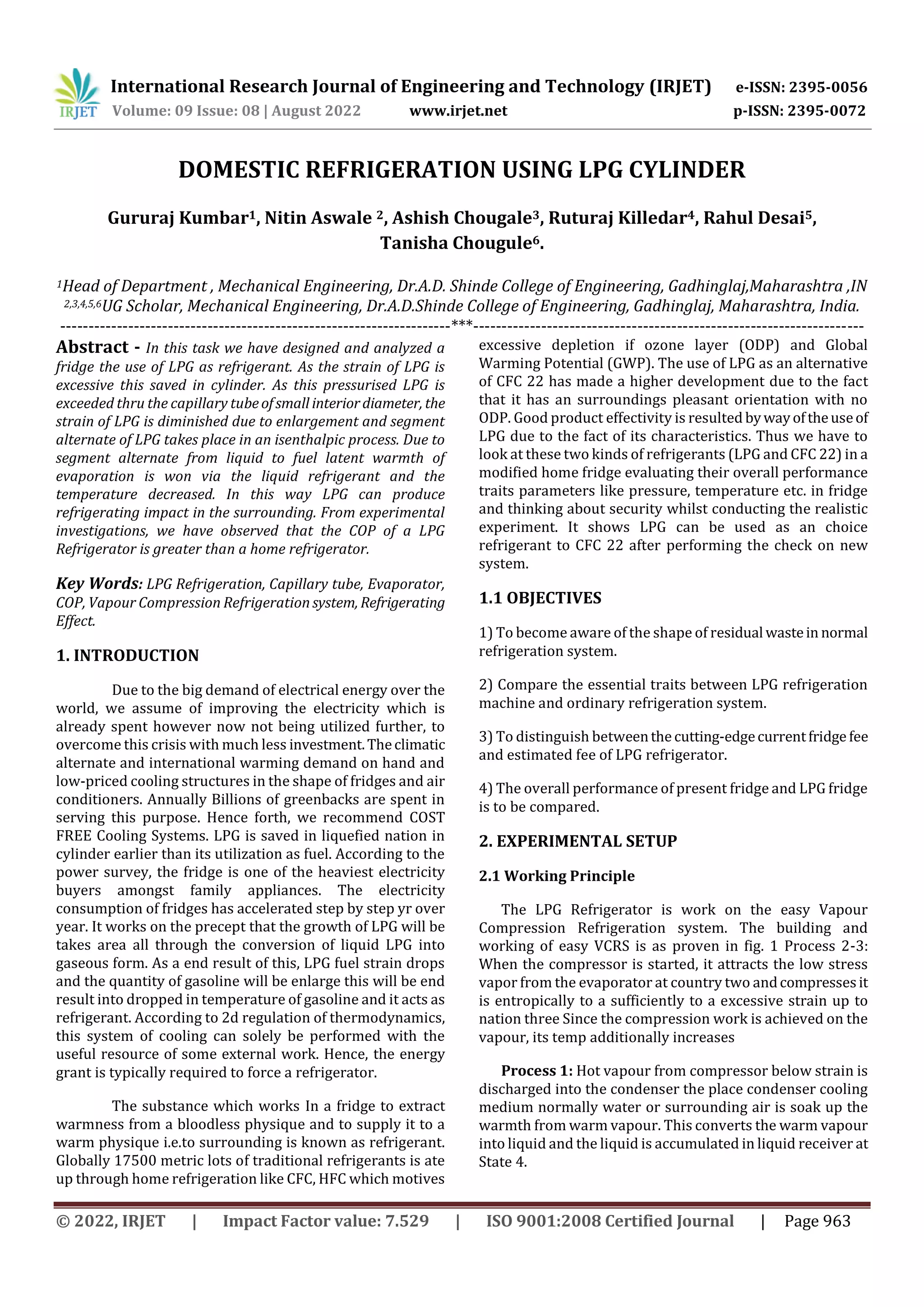 DOMESTIC REFRIGERATION USING LPG CYLINDER | PDF