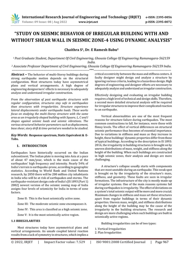 “STUDY ON SEISMIC BEHAVIOR OF IRREGULAR BUILDING WITH AND WITHOUT SHEAR ... “STUDY ON SEISMIC BEHAVIOR OF IRREGULAR BUILDING WITH AND WITHOUT SHEAR ...