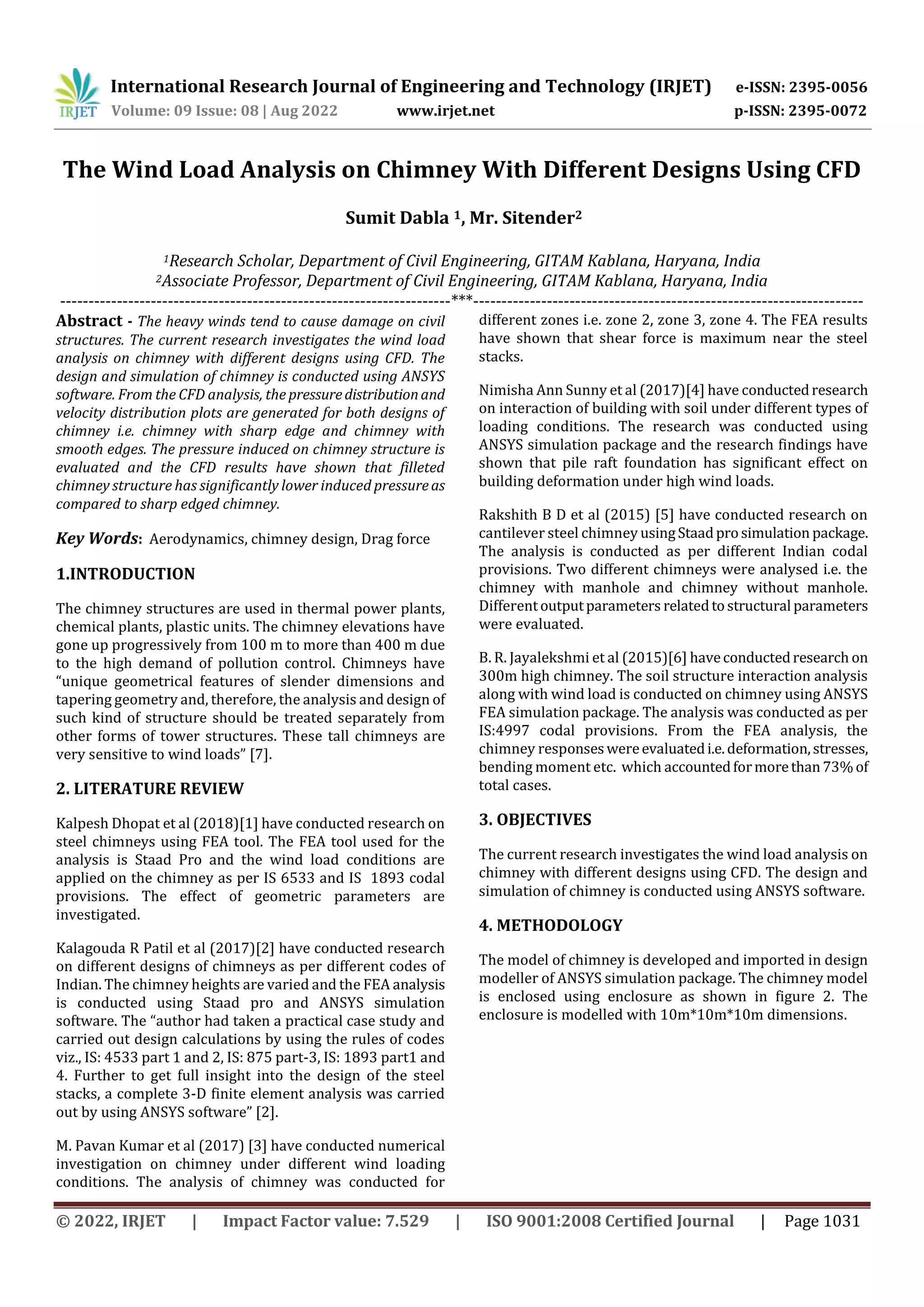 The Wind Load Analysis on Chimney With Different Designs Using CFD | PDF