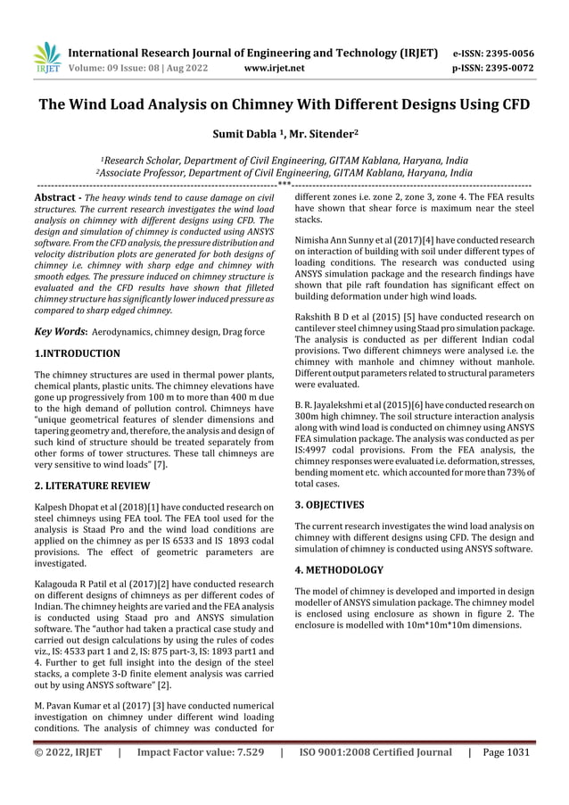 The Wind Load Analysis on Chimney With Different Designs Using CFD | PDF