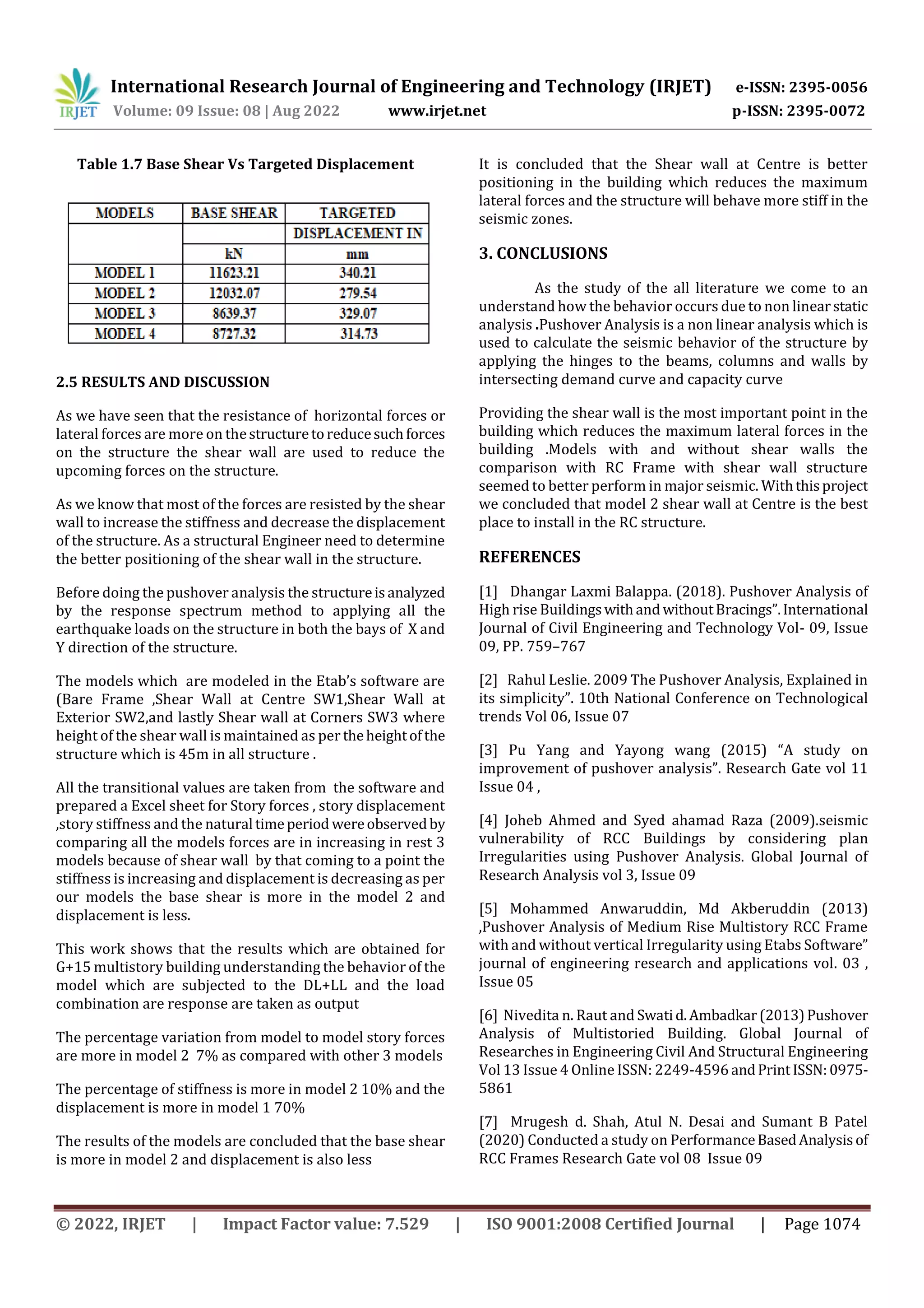 Performing Pushover Analysis on High Rise Building With and Without ...
