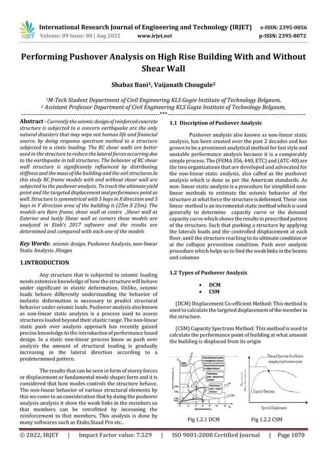Performing Pushover Analysis on High Rise Building With and Without ...
